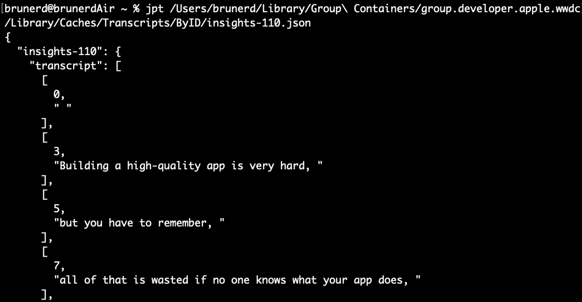 Improvisational jpt: Processing Apple Developer JSON transcript files ... Improvisational jpt: Processing Apple Developer JSON transcript files ...